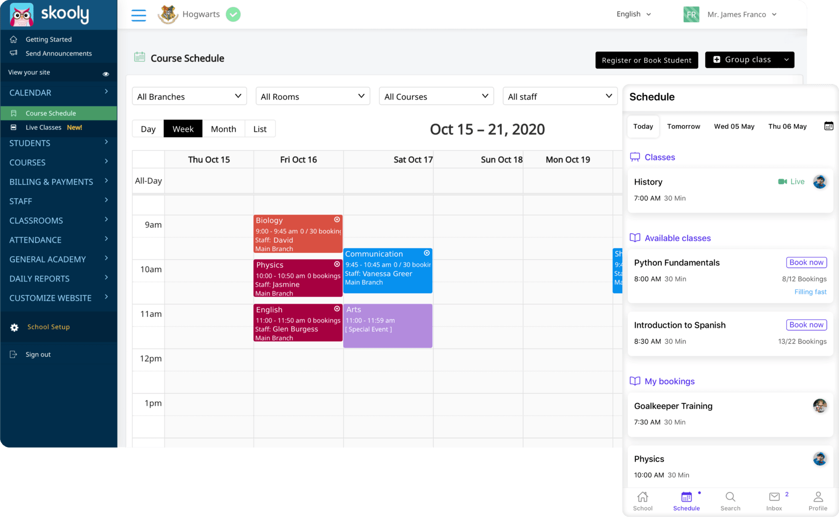 Class Scheduling Booking System Software Skooly Try For Free