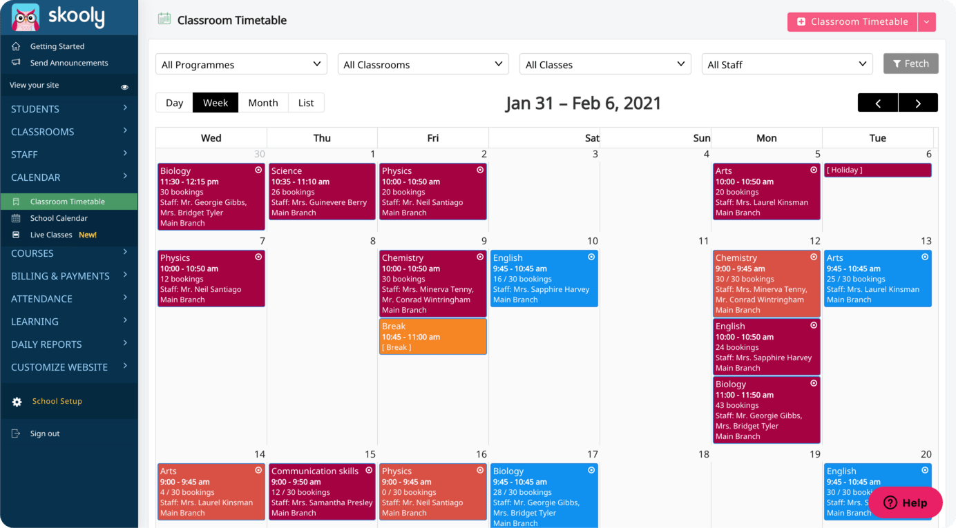 Class Scheduling Booking System Software Skooly Try For Free